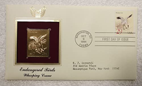 Endangered Birds - Whooping Crane - 22kt Gold Replica Stamp/First Day ...