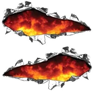 Amazon.com: Ripped / Torn Metal Look Decals With Real Fire: Automotive