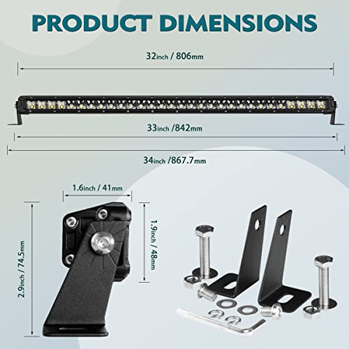 Rigidhorse 32 Inch LED Light Bar Single Row Flood & Spot Beam Combo ...