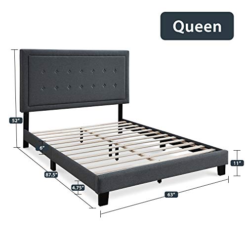 Inofia Queen Upholstered Bed Frame, Diamond Tufted Platform Bed with ...