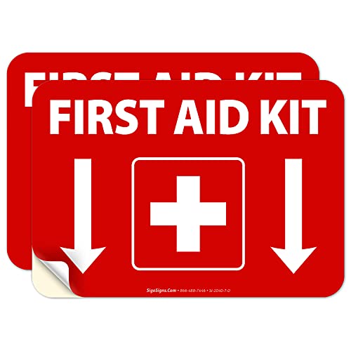 Sigo Signs First Aid Kit Sign, (2 Pack) Sticker, 10x7 Inches, 4 Mil ...