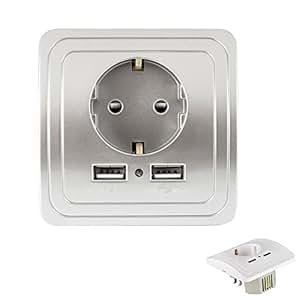 Oceanheart Enchufe de Pared USB, Caja de Enchufe Schuko con 2 Puertos Cargador Universal ...