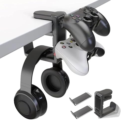 Qixiang CB Headphone Stand & Controller Holder,3 in 1 Under Desk Clamp ...