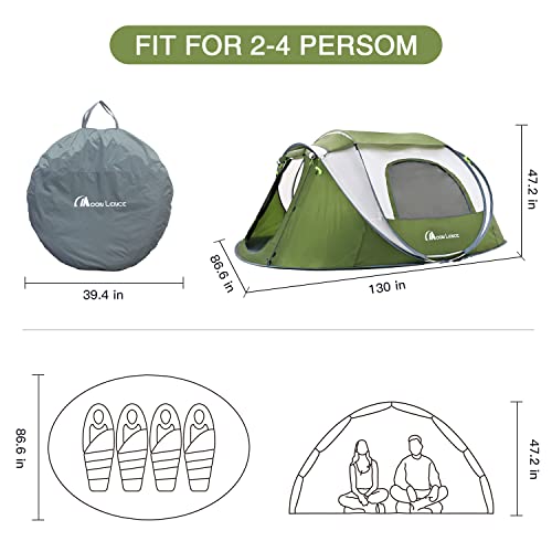 Moon Lence Pop up Tent 4 Person Camping Tent Waterproof Tent 3 Ventilated mesh Windows, 2 Big ...