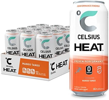 CELSIUS HEAT Performance Energy Drink 16 Fl Oz, Mango Tango (Pack of 12 ...