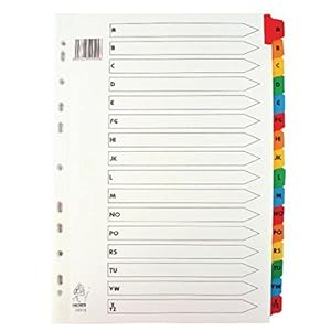 A4 A-Z INDEX DIVIDER MULTI COLOURED TABS ALPHABETICAL MYLAR WHITE BOARD ...