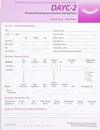 Amazon.com: DAYC-2 Physical Development Domain Scoring Forms (25 ...