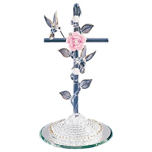Amazon.com: Glass Baron ~ Cross With Pink Rose And Hummingbirds: Home ...