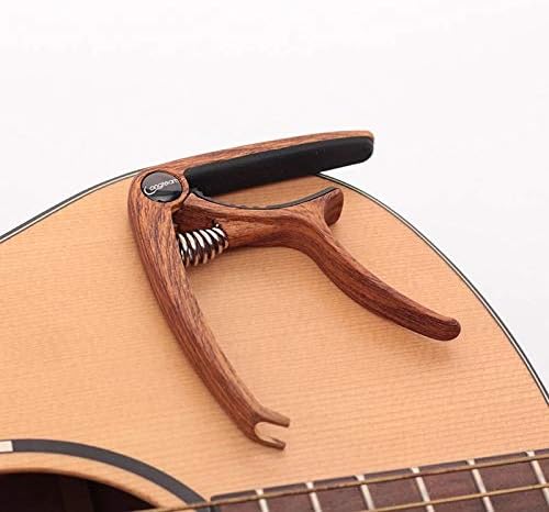 Capo Set with Leather Plectrum and Velvet Pouch in Wood Effect for ...