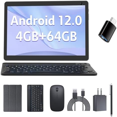 Android 12 Tablet 10 Inch 2 in 1 Tablet with Keyboard 4GB+64GB Tablets ...