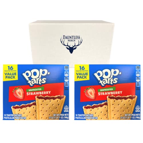 Pop Tarts, Unfrosted Strawberry Toaster Pastries, 16 Count, Pack of 2 ...