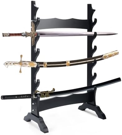 lukar 6 Tier Sword Stand Floor, Wood Sword Display Holder, Black Sword ...