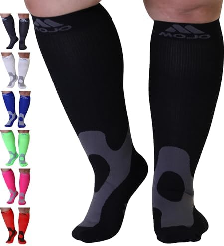 Mojo Compression Socks for Plus Size Wide Full Calves - 3XL Black 20 ...
