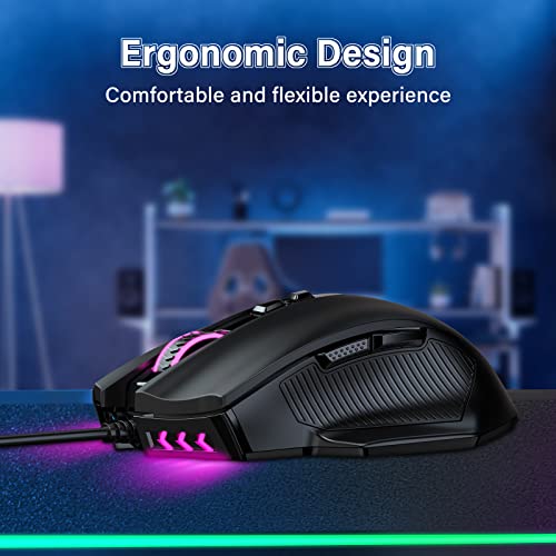 GF GOFREETECH Wired Gaming Mouse with Side Buttons, 7 Programmable Buttons, 5 Adjustable DPI ...
