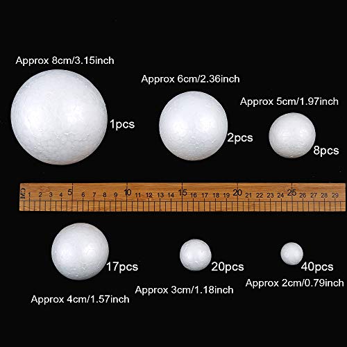 Pllieay 88 Pieces 6 Sizes White Foam Balls Polystyrene Craft Balls Craft Decoration Balls for ...