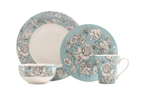 Amazon.com | 222 Fifth 16-Piece Dinnerware Set, Country Toile, Service ...