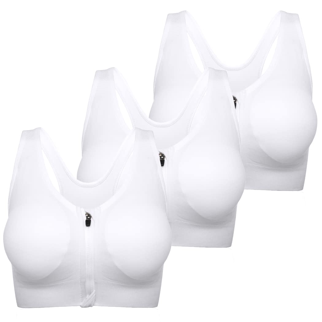 Womens Zip Front Sports Bra Wireless Post-Surgery Bra Racerback Yoga ...