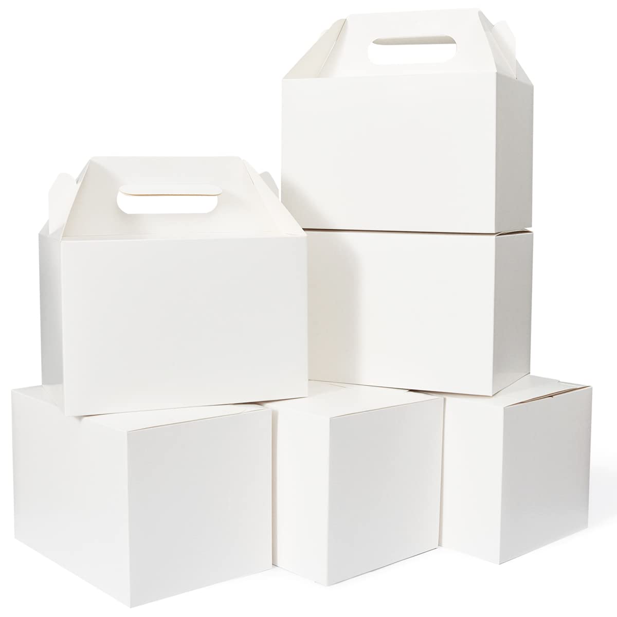 Happyhiram 50 Ct Large Party Gift Boxes with Handle White, 9x6x6 Gable ...