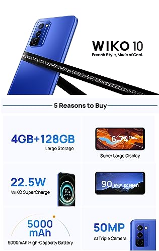 WIKO 10 4G Cell Phone Unlocked Smartphone Android 12 4GB RAM 128GB ROM ...