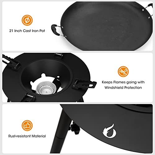 Onlyfire UPGRADED Paella Burner and Stand Set with 21 Inch Frying Pan and Reinforced Legs, GS300 ...