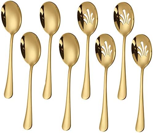 Gold Large Serving Spoons set Serving Spoons x 4, Slotted Spoons x 4, 9 ...