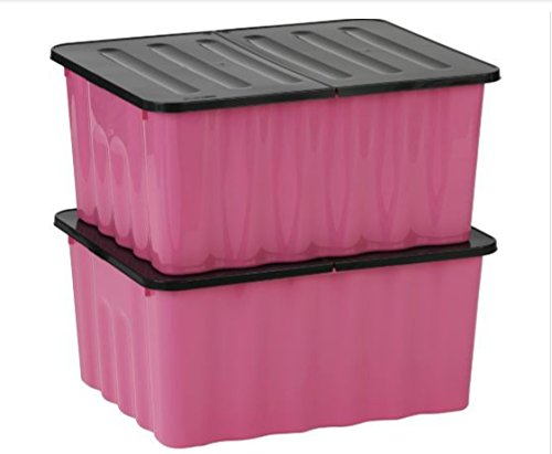 48 Litre Pink Plastic Storage Boxes With Lid- Set of 2 (H25, W56, D45cm ...