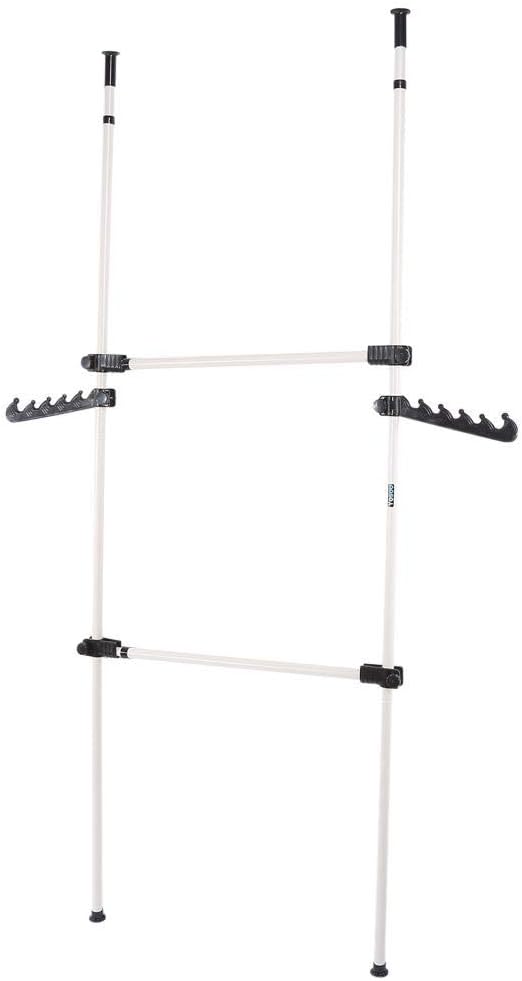 Heavy Duty Clothes Rack 2 Poles 2 Bars Telescopic Coat Hanger Wardrobe ...