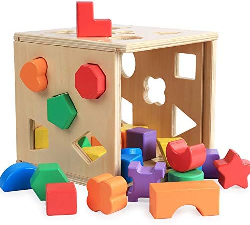 JOKFEICE Wooden Shape Sorter for Toddlers 25 Holes Solid Geometric ...