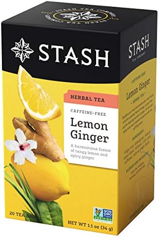 Stash Tea Lemon Ginger Herbal Tea - Naturally Caffeine Free, Non-GMO ...