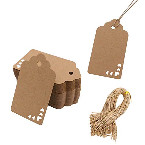 Koogel 100 PCS Kraft Paper Tags, Gift Tags with Natural Jute Twine ...