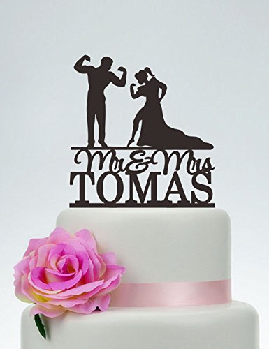 Muscle Man And Woman Silhouette Wedding Cake Topper Custom Cake ...