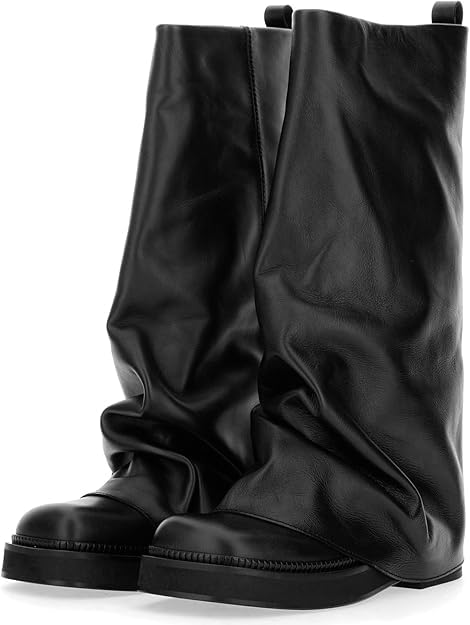 Women Slouchy Knee High Boots Casual Round Toe Pull On Riding Biker ...