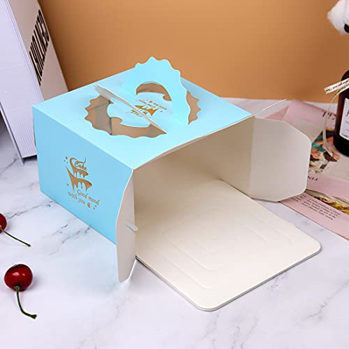 Blue Disposable Cake Boxes with Window, 6x6x4 Inch Tier Tall Cakes Box ...
