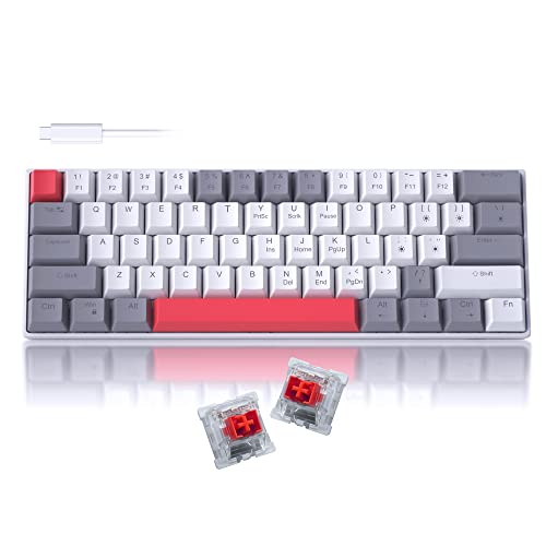60% Mechanical Gaming Keyboard, Grey&White Gaming Keyboard with Hot ...