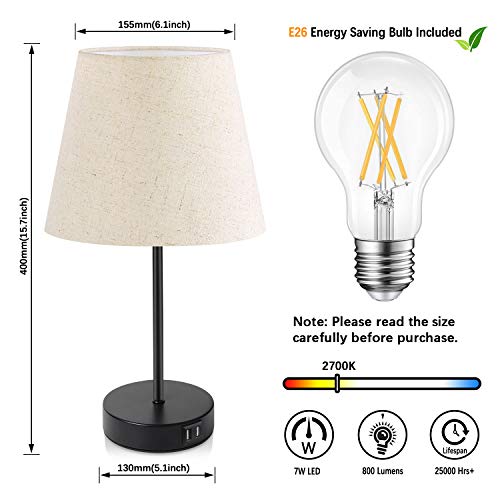 3-Way Touch Control Dimmable Table Lamp with 2 USB Charging Ports&1 ...