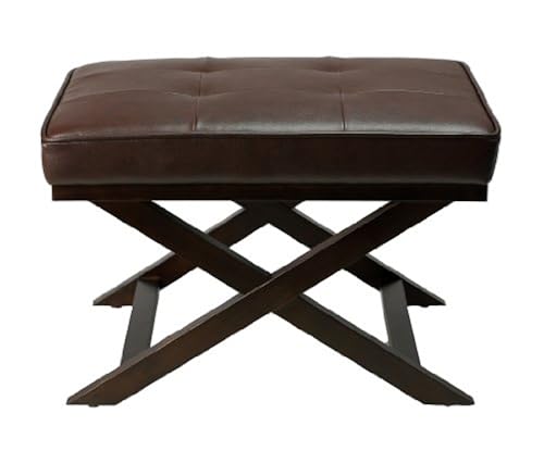 Cortesi Home Ari X X Bench Ottoman in Bonded Leather with Dark Walnut ...