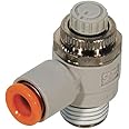 SMC AS2201F-01-06S Air Flow Control Valve with Push-to-Connect Fitting, PBT & Nickel Plated ...