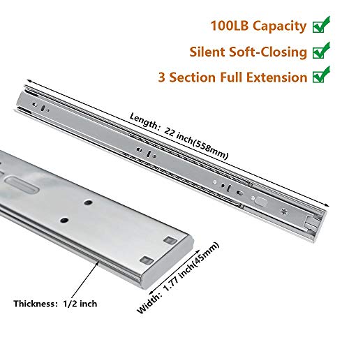 Soft Close Drawer Slides 22 Inch Cabinet Drawer Slides 10 Pairs ...