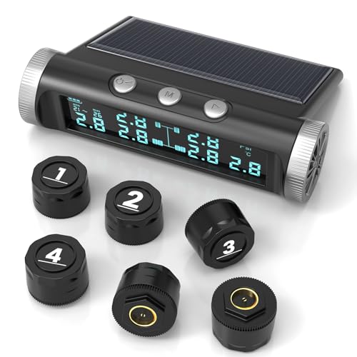 Tire Pressure Monitoring System with 6 External Sensors, Wireless Solar Tire Pressure Monitor ...