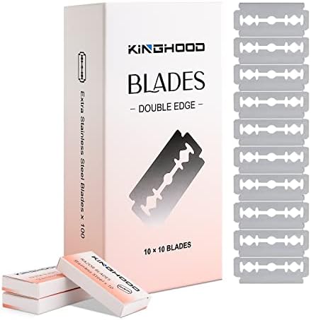 KINGHOOD 100 Count Double Edge Razor Blades, Platinum Stainless Steel ...