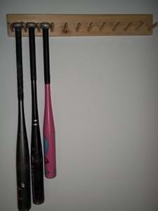 Amazon.com : Natural Wood Large Baseball Bat Rack 6-11 Bats Holder ...