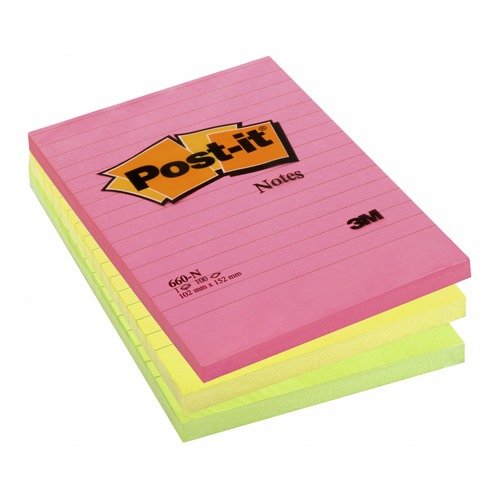 Post-It 660-N - Pack de 6 bloc de notas adhesivas, 102 x 152 mm, color ...