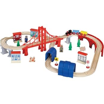 Melissa & Doug Deluxe Wooden Railway Train Set (130+ pcs), Wood ...
