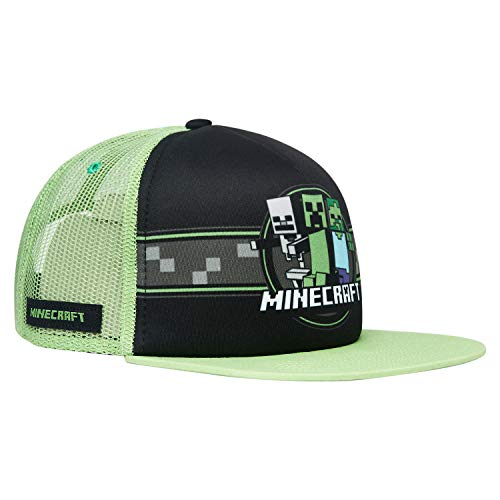 Boys Minecraft Creeper Face Hat - Black and Green Minecraft Youth Snap ...
