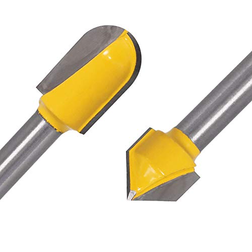 Yakamoz 6Pcs 1/4" Shank Carbide 90 Degree V-Groove and Round Nose ...