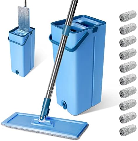 Masthome Microfibre Flat Mop and Buckets Sets, Floor Mops with 10 Reusable Pads for Wet & Dry ...