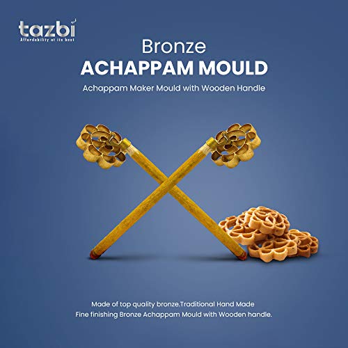 TAZBI Bronze Achappam Mould/Achumuruku Achu Mould/Maker/Achappam Maker Mould With Wooden Handle ...