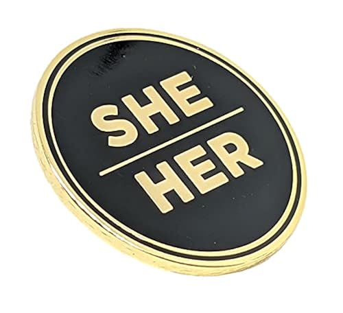 She Her Pronoun Pin Black and Gold Circular Hard Enamel Pronoun Pin ...