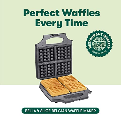 BELLA Classic Waffle Iron, 4 Square Belgian Waffle Maker, Non-stick ...