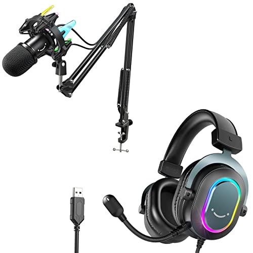 FIFINE Dynamic Microphone Kit and USB Gaming RGB Headset, Computer ...
